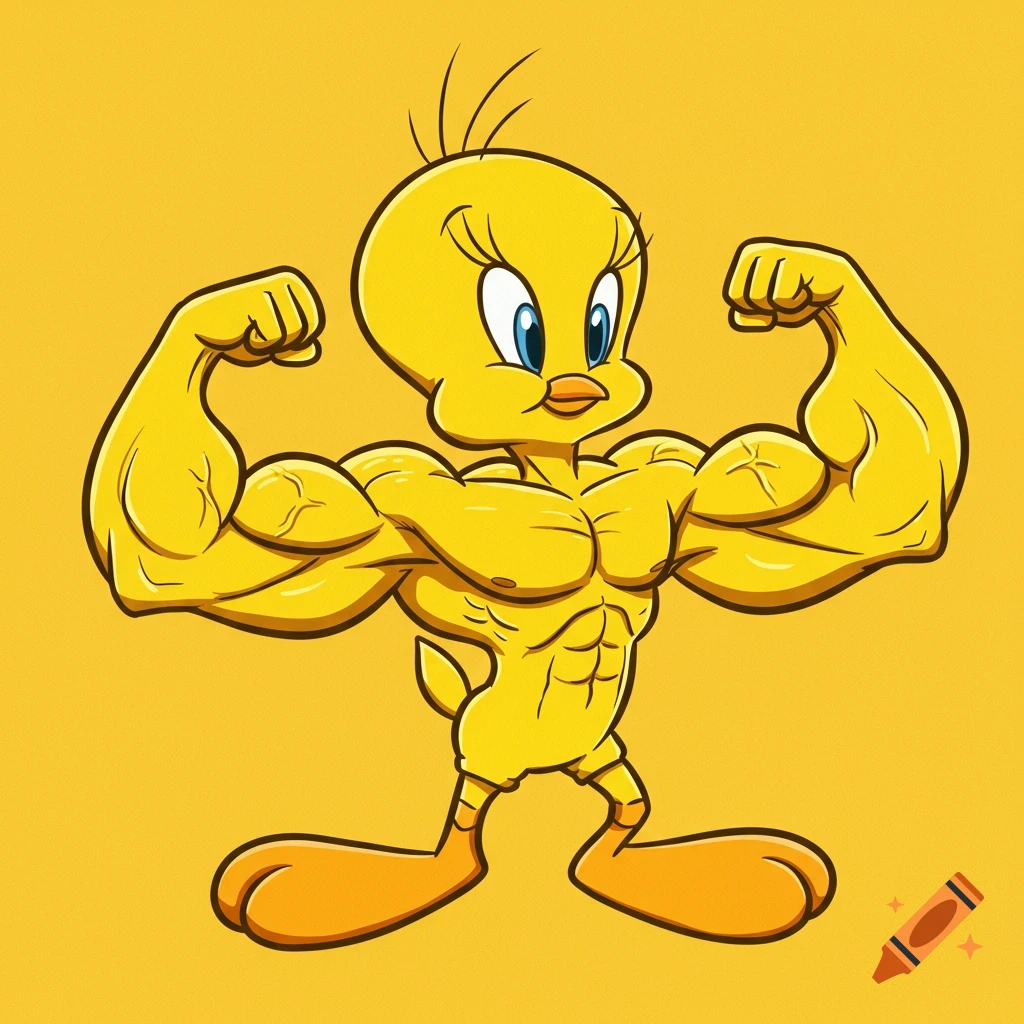 Tweety bird character standing on a large sunflower in a bright digital ...