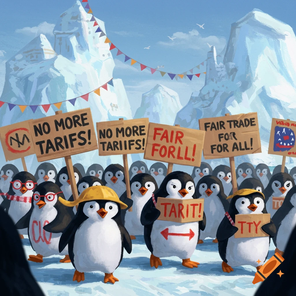 Penguins protesting tariffs on Craiyon