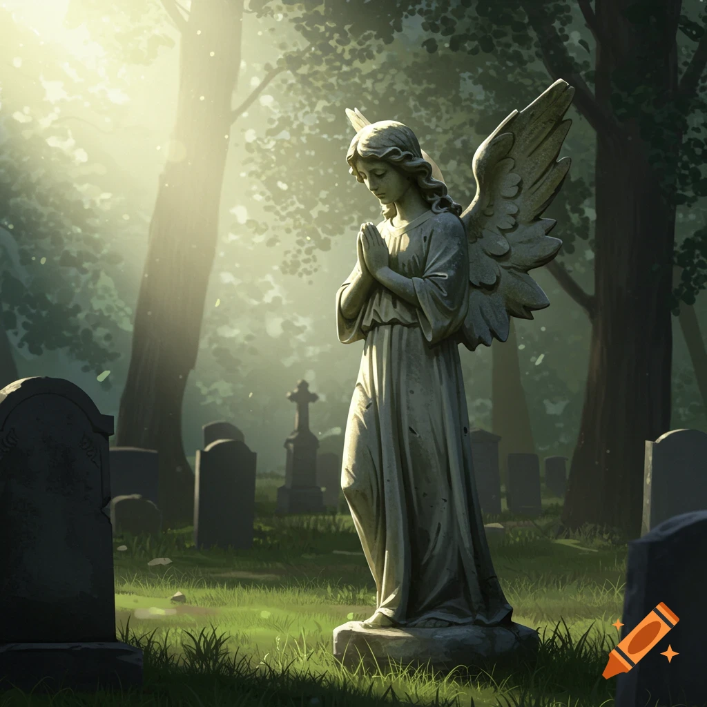 Angel statue in cemetery on Craiyon