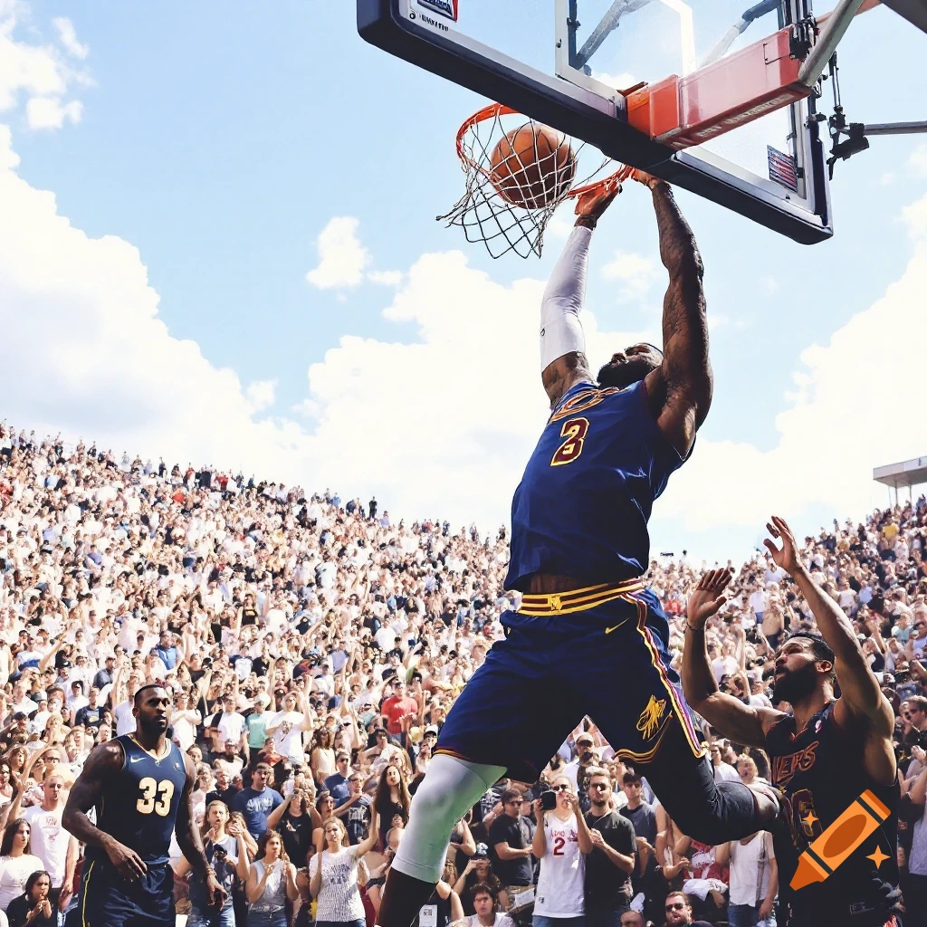 LeBron James dunked on during basketball game on Craiyon