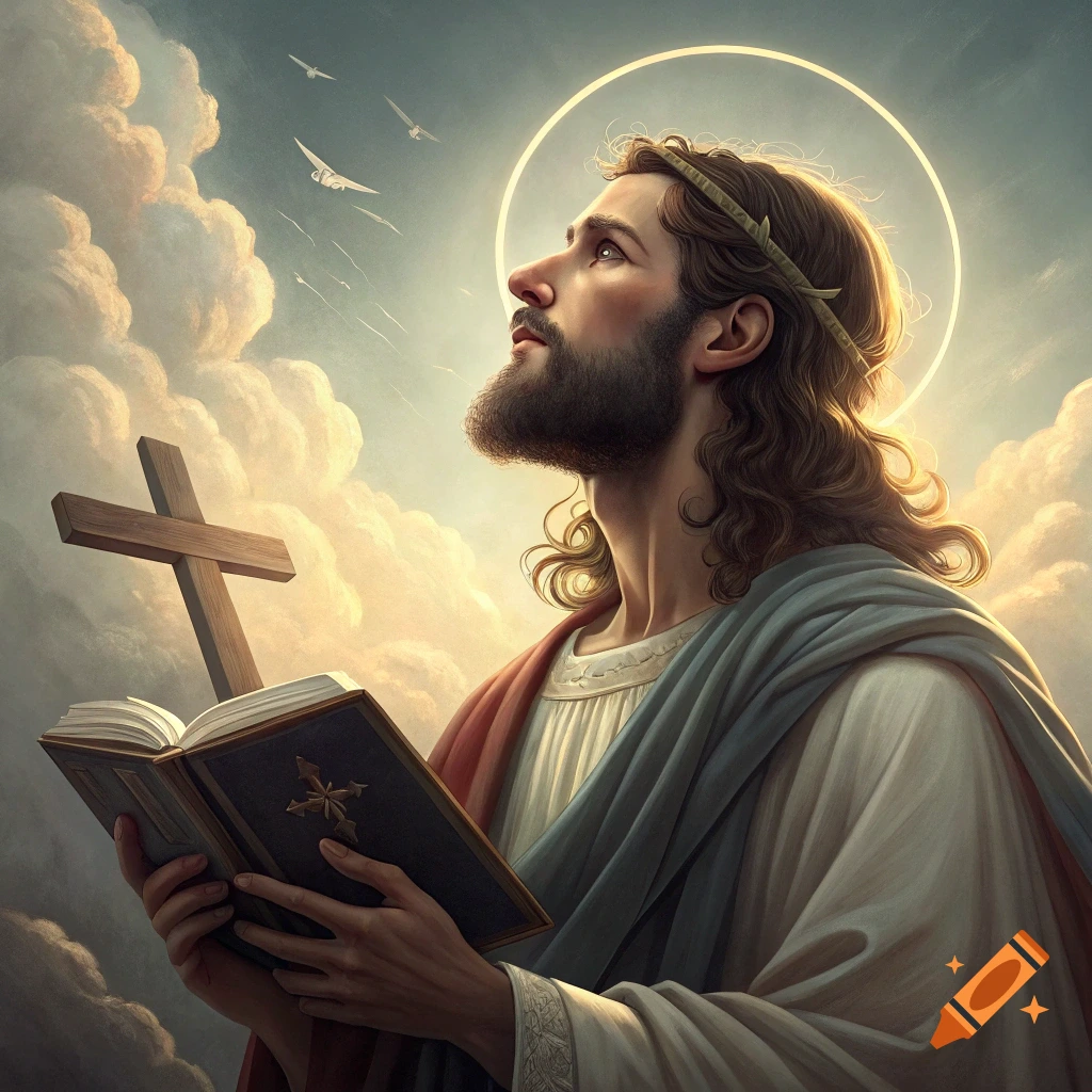 Open Bible symbolizing beliefs with serene landscape in background on Craiyon