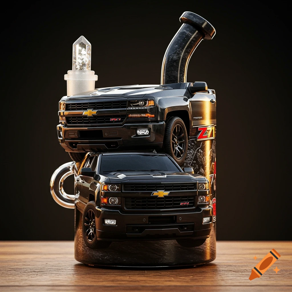 Chevrolet Silverado z71 themed dab rig with quartz banger on Craiyon