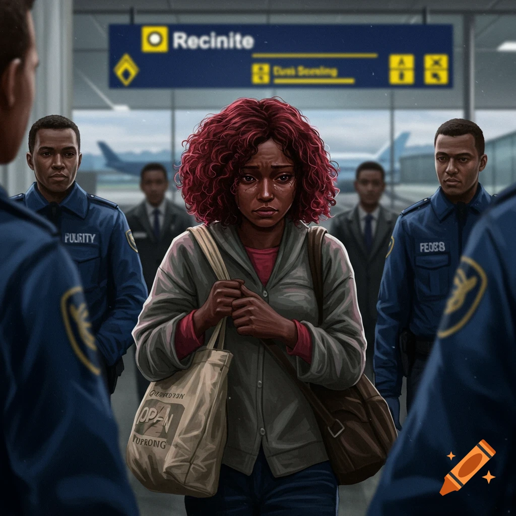 A woman with red curly hair cries while surrounded by police officers ...