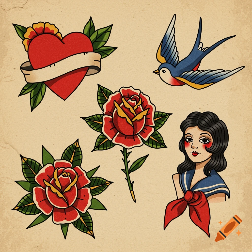 Traditional tattoo on Craiyon