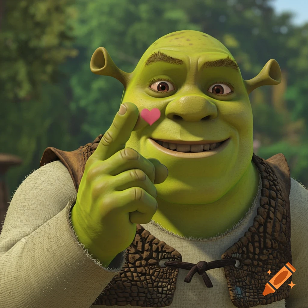 Shrek displaying teeth at egg delivery man on Craiyon