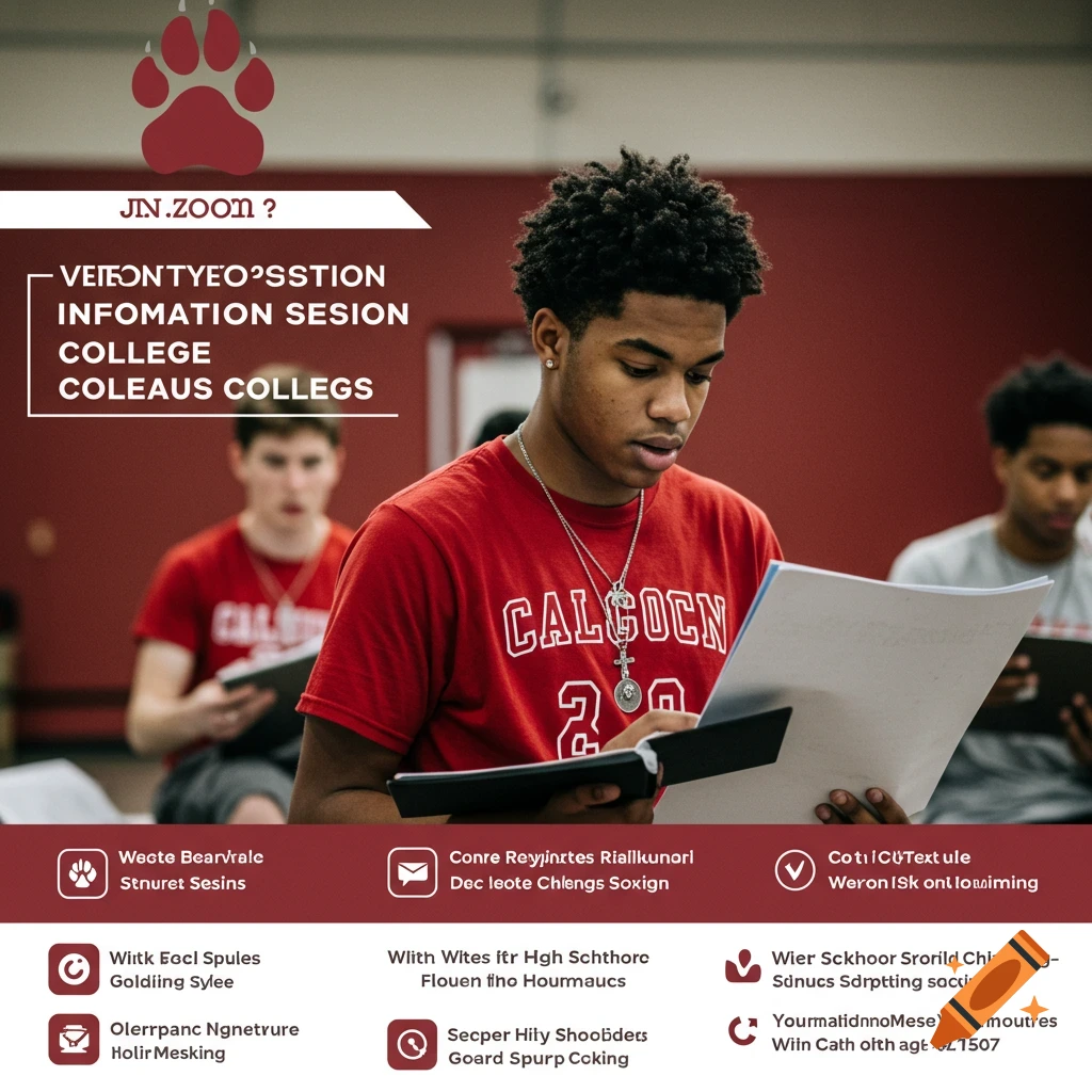 High school college information session flyer with red, white, and paw ...