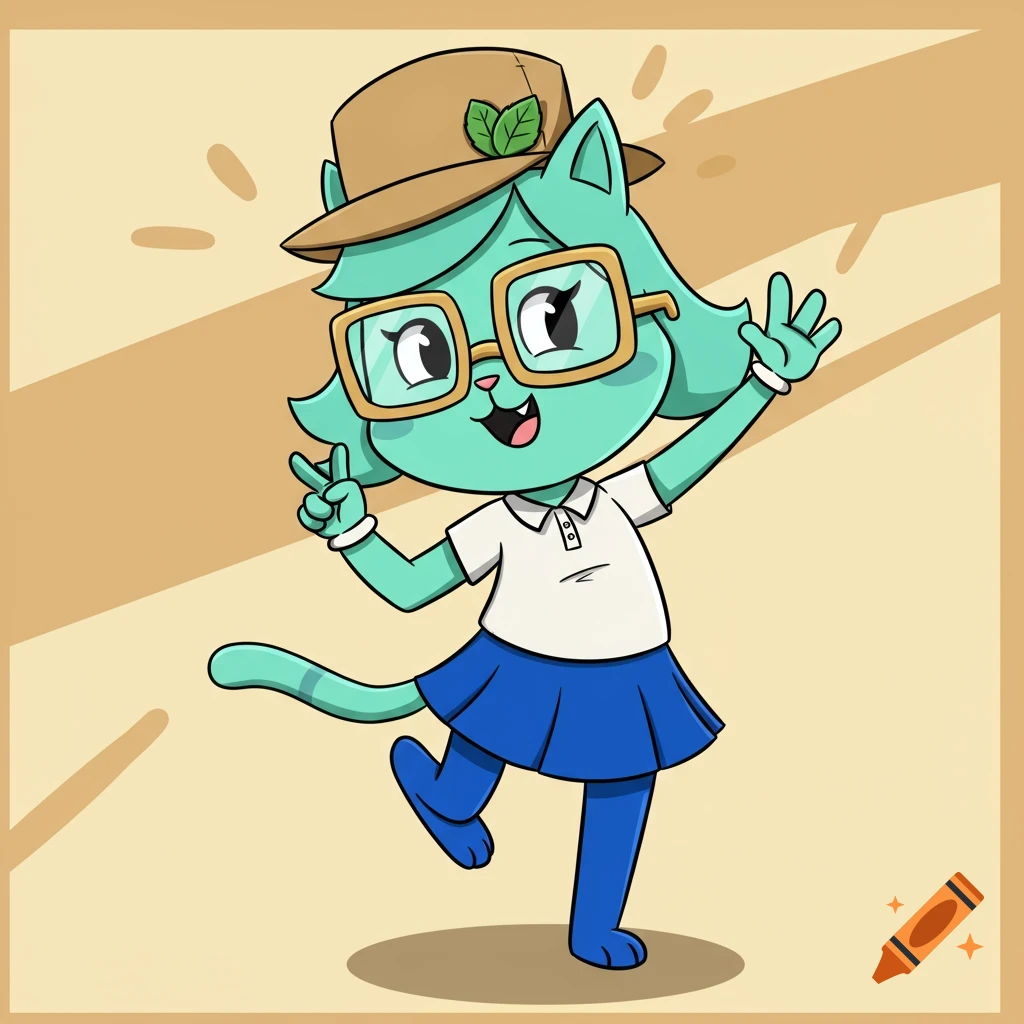 Mint green toon cat with royal blue legs in Toontown style on Craiyon