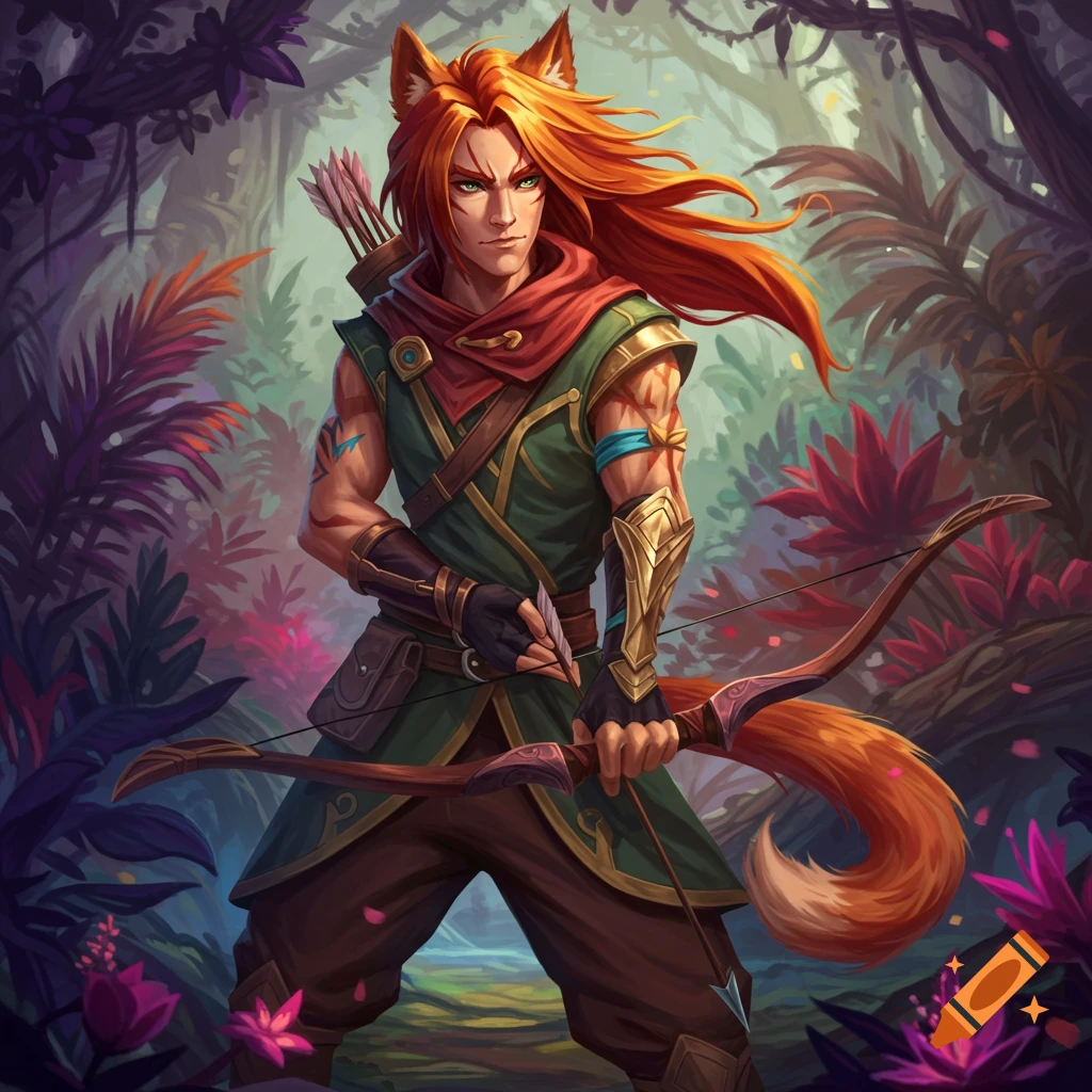 Cute fox girl with fire powers, anime style illustration. Ideal for ...