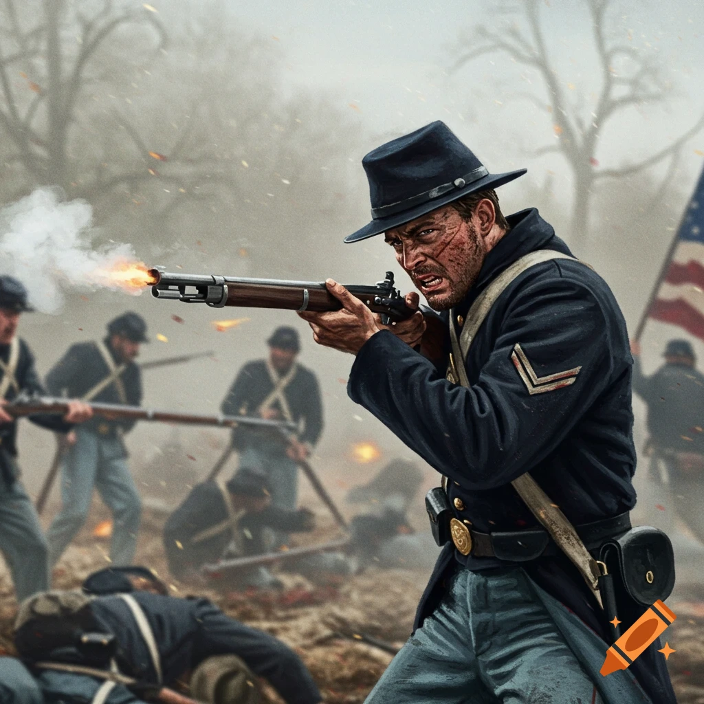 Union soldier firing musket at Gettysburg battle on Craiyon