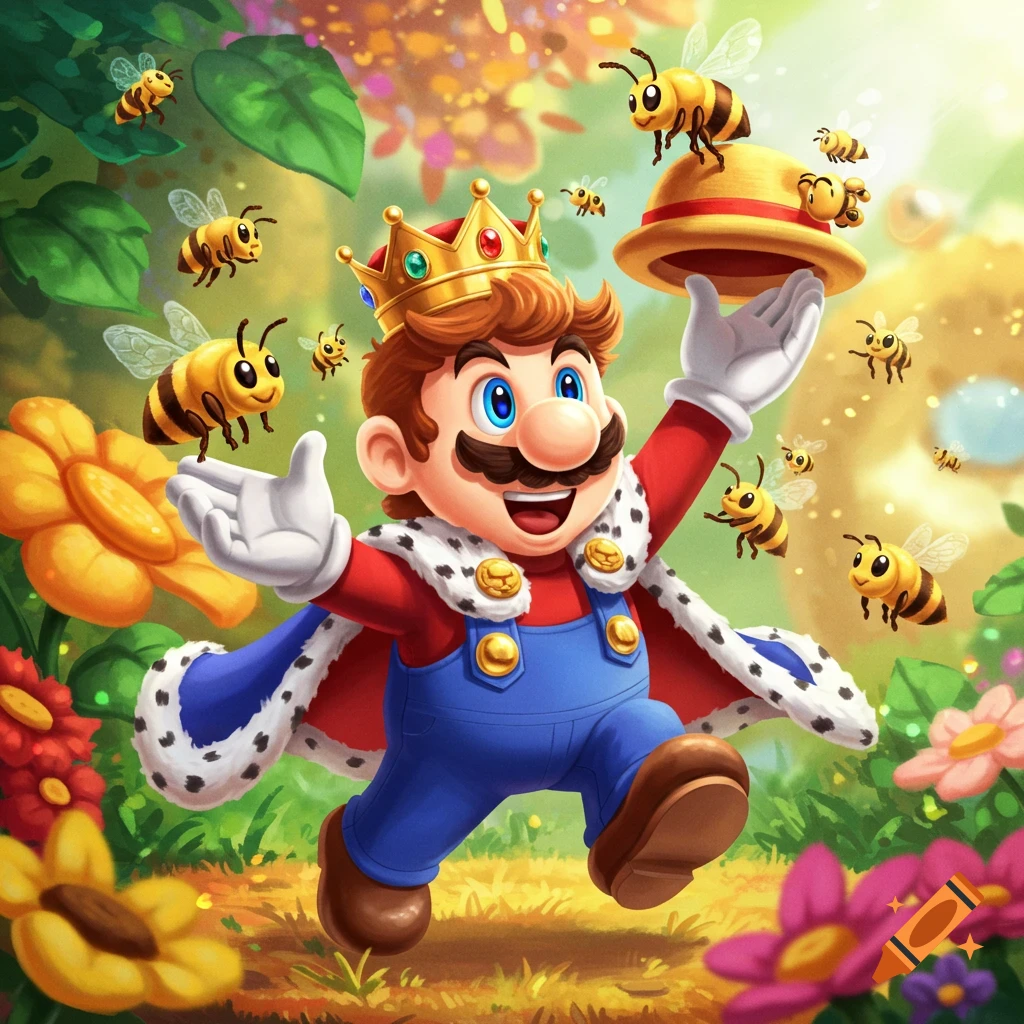 Mario dressed as a bee and king on Craiyon