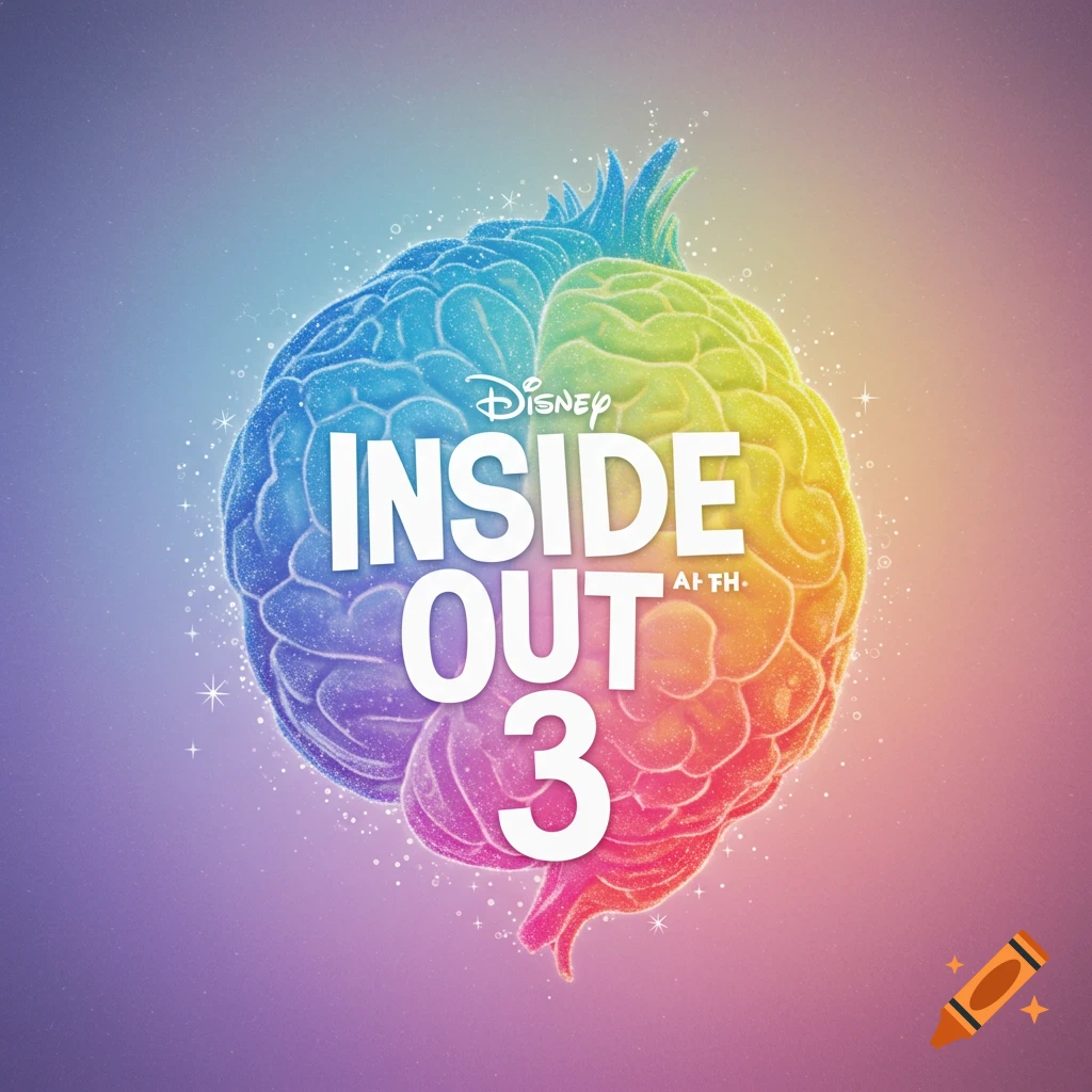 Digital art logo concept featuring a rainbow-colored brain and text 'Disney Inside Out 3'. on ...