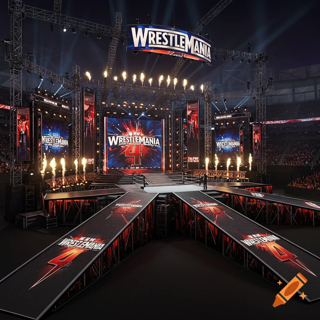 WWE Wrestlemania 41 stage concept on Craiyon