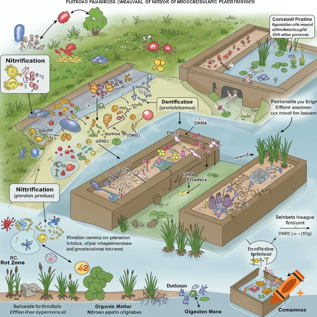Diagram of biological microbial pathways of nitrogen removal in ...