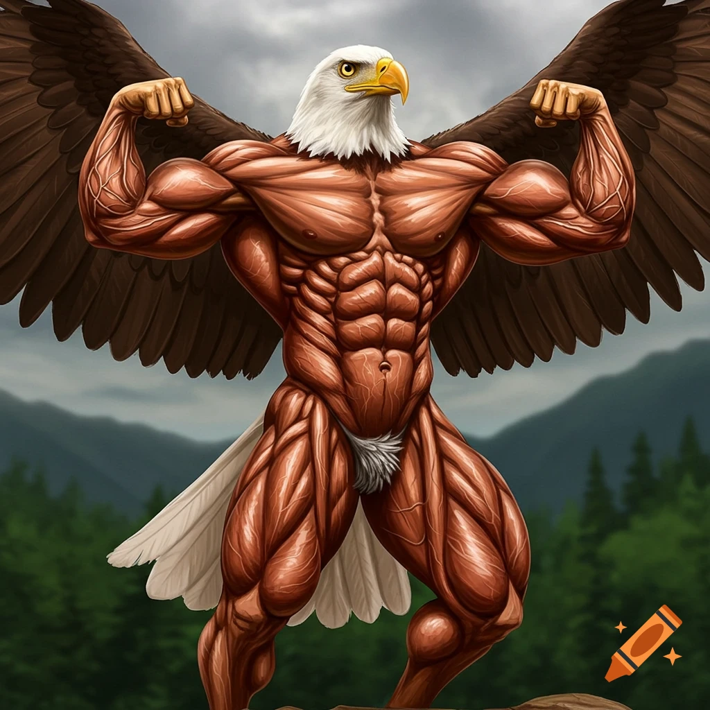 Bald eagle with muscles on Craiyon