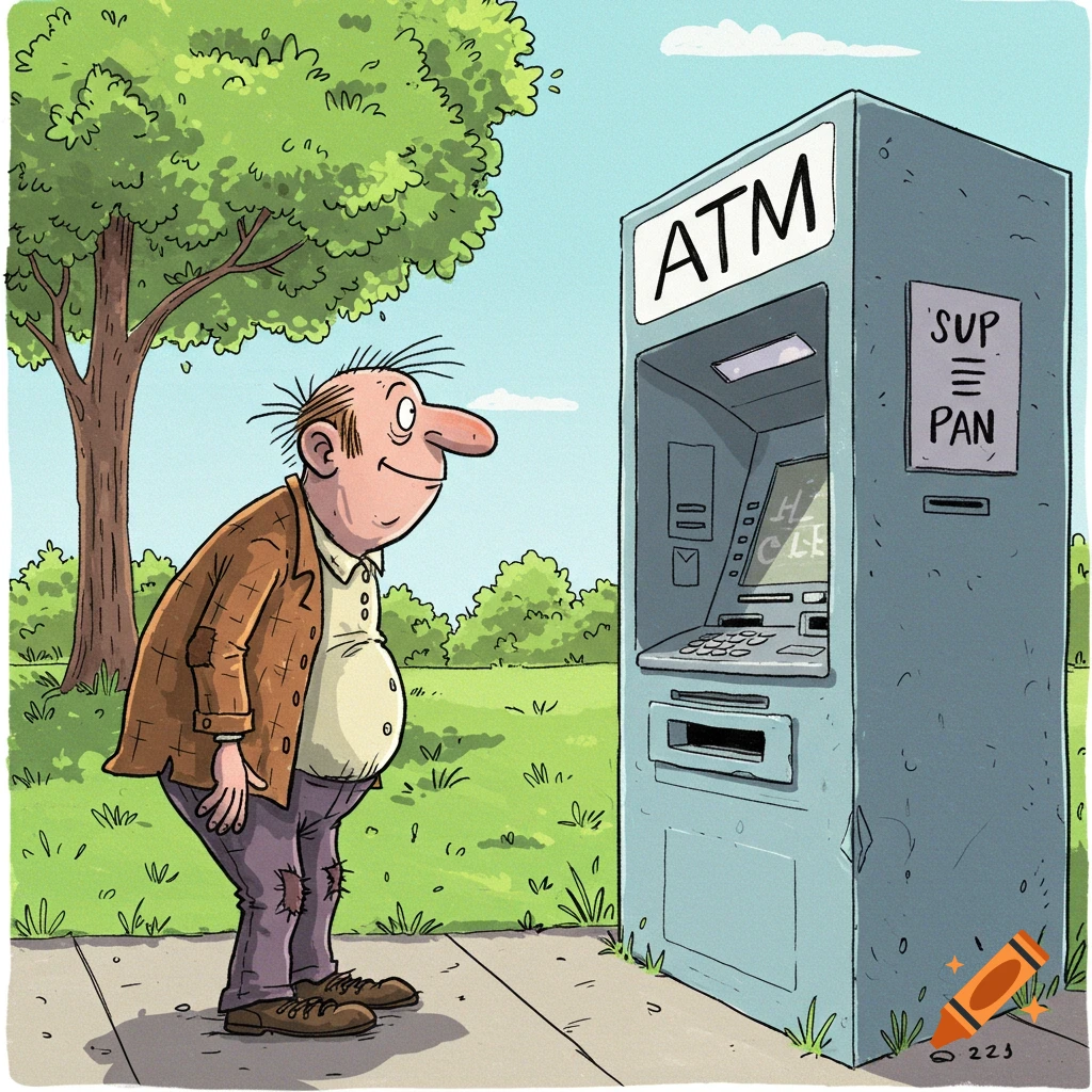 Cartoon illustration in Shel Silverstein style of a man looking at an ...