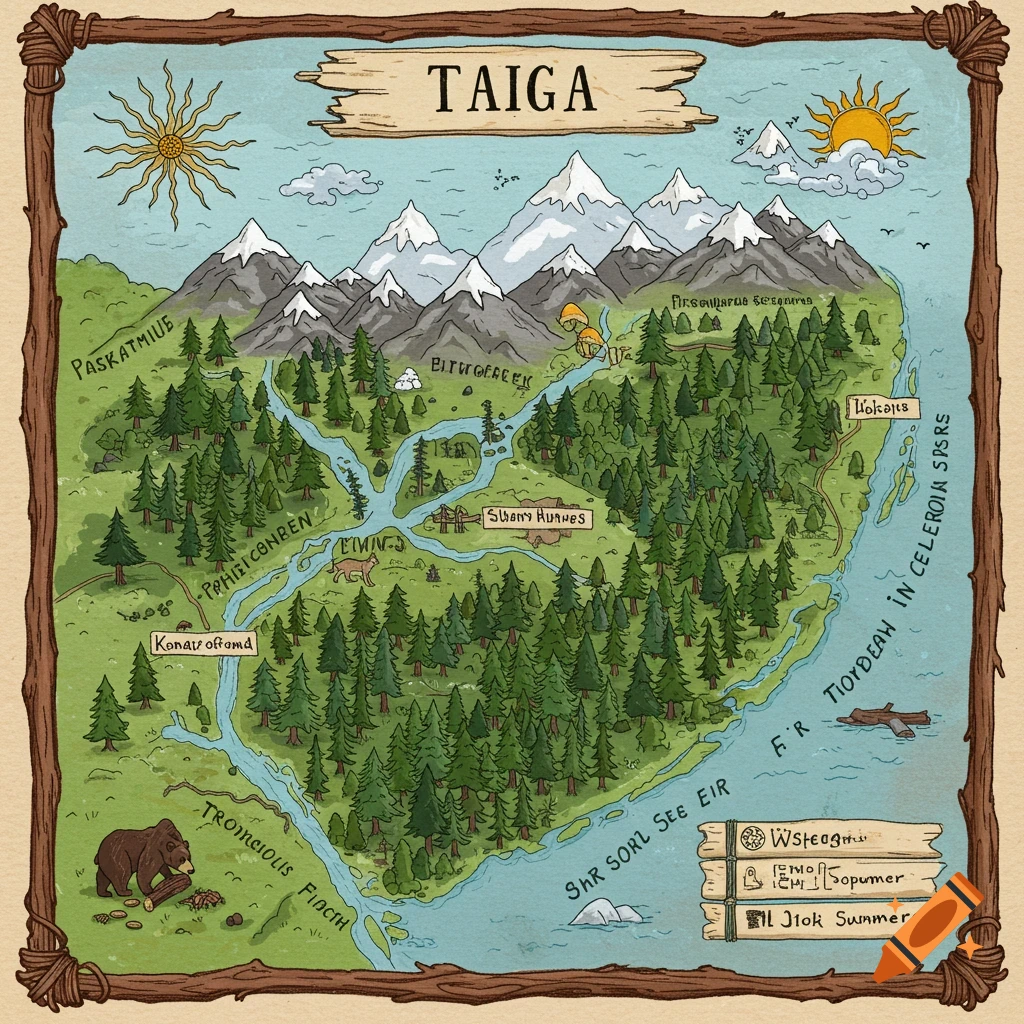 Treasure map with village 'Soba,' road, and dragon-marked treasure in 'Twisted' forest on Craiyon