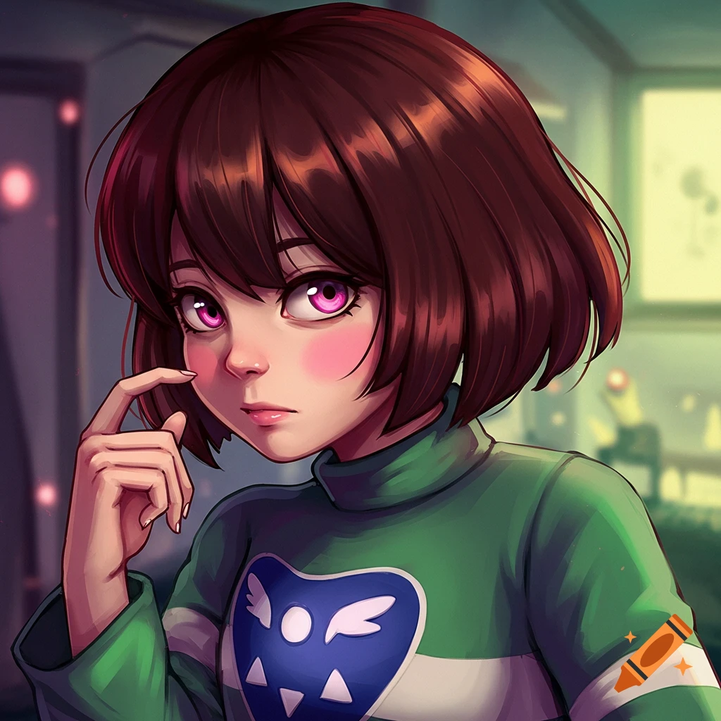 Anime portrait of Chara from Undertale wearing a green sweater ...