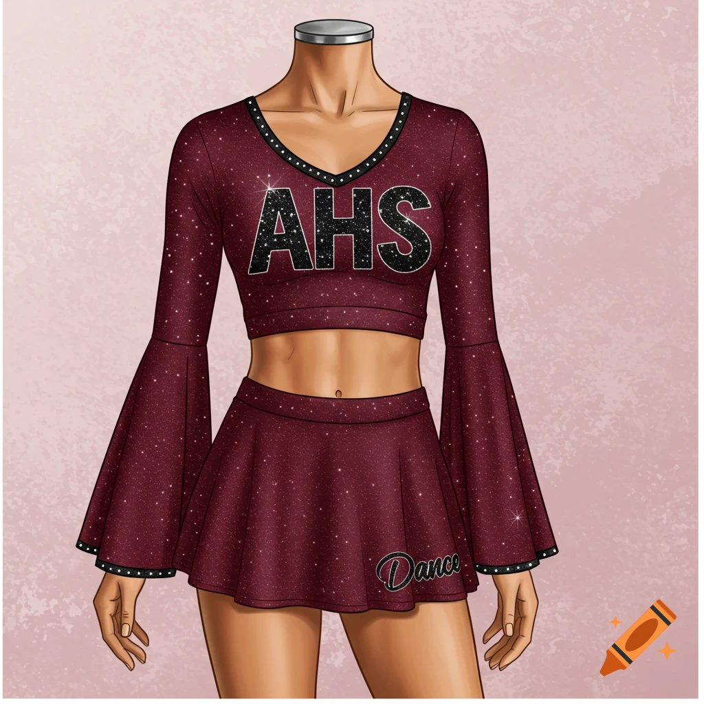 Burgundy dance uniform with AHS and Andress Dance text on mannequin on ...