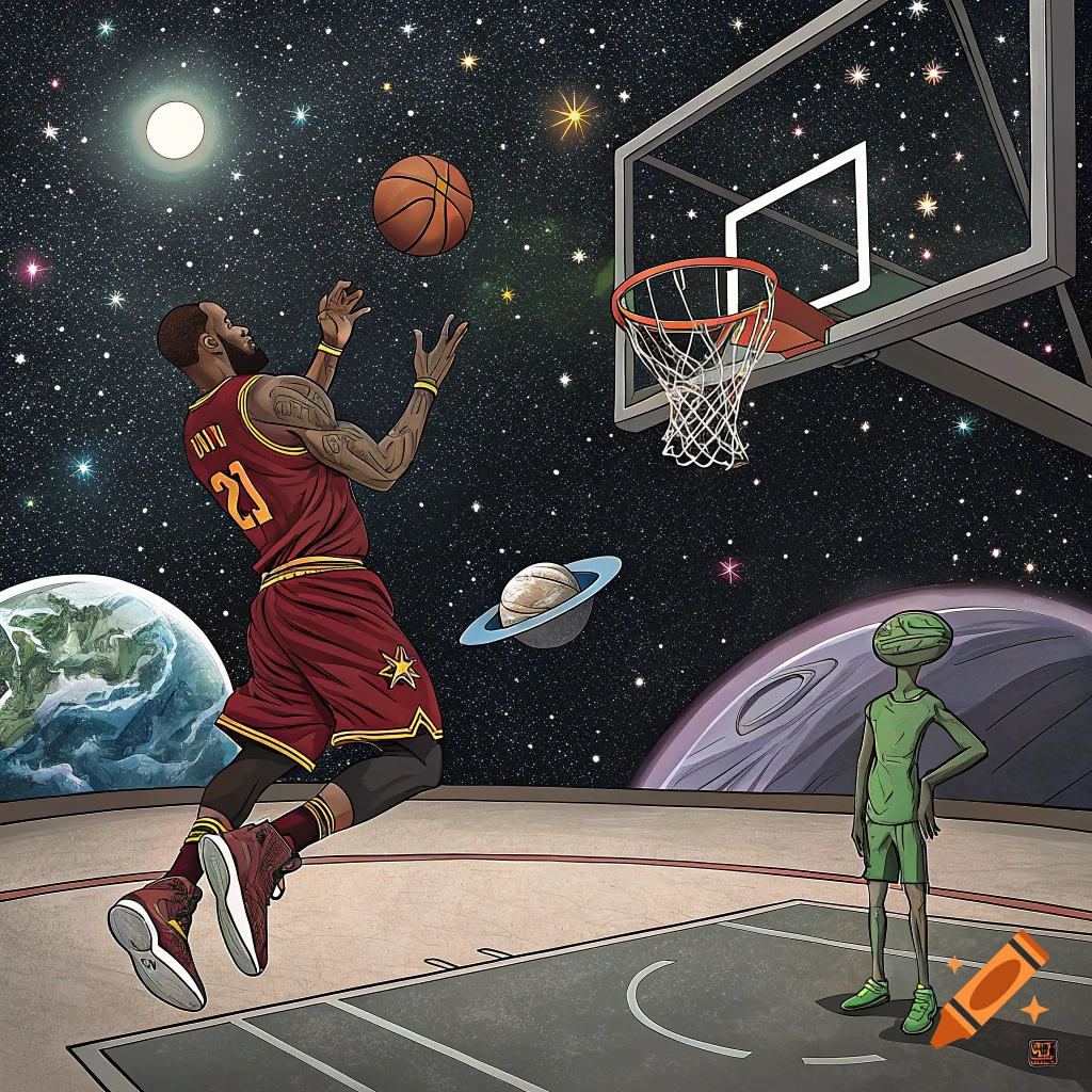 Cartoon illustration of a basketball player shooting on a court in ...