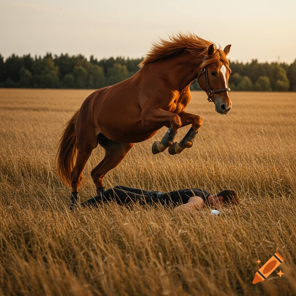 Horse jumping over a person on Craiyon