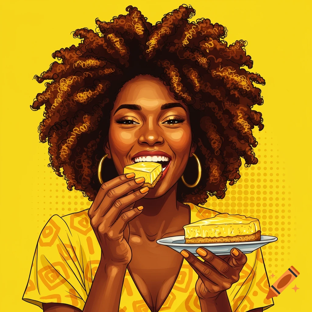African American person eating lemon bars on Craiyon