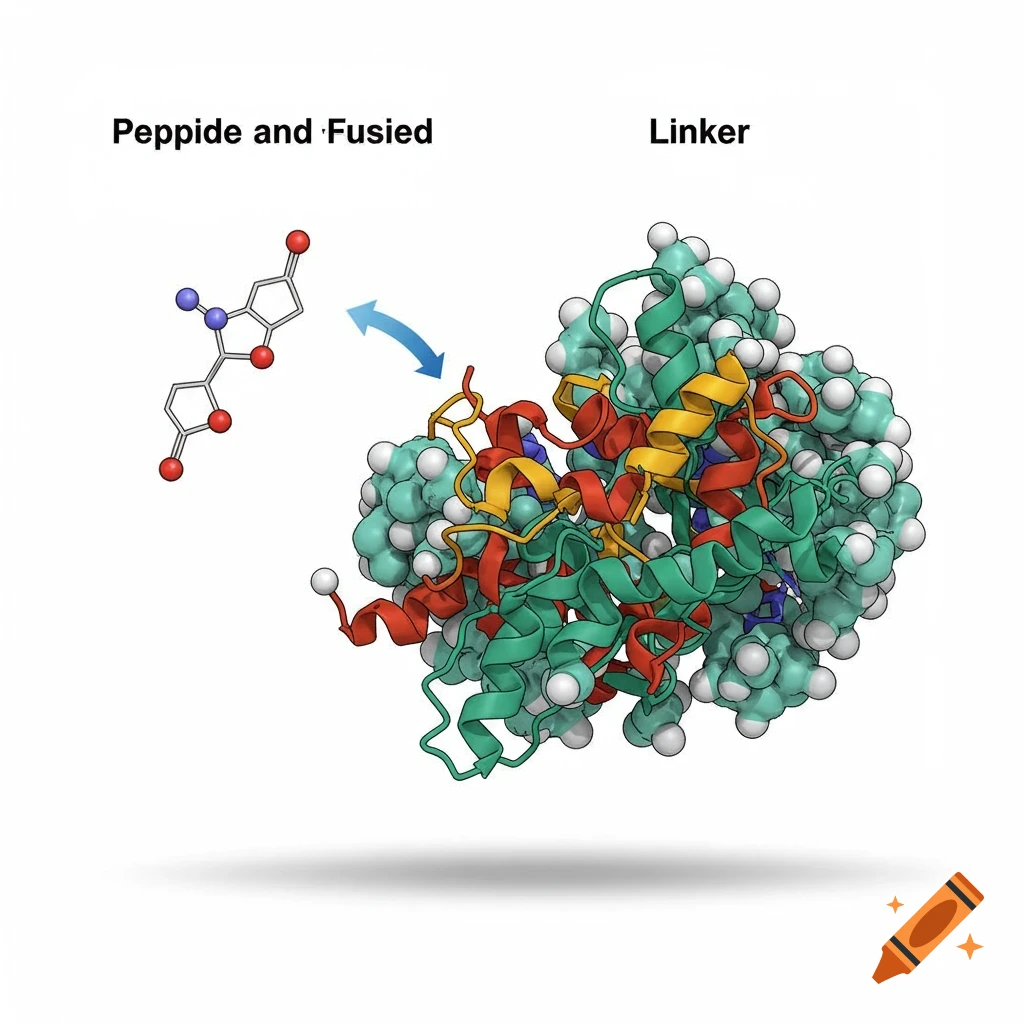Cartoon depiction of a peptide fused to TA protein with a linker. on ...