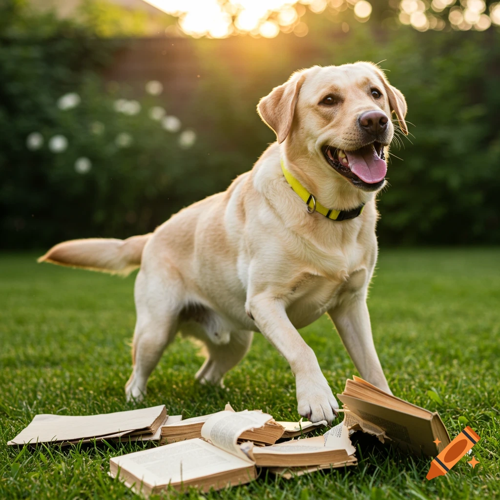 Cartoon dog recycling a book in a cheerful style illustration, likely ...