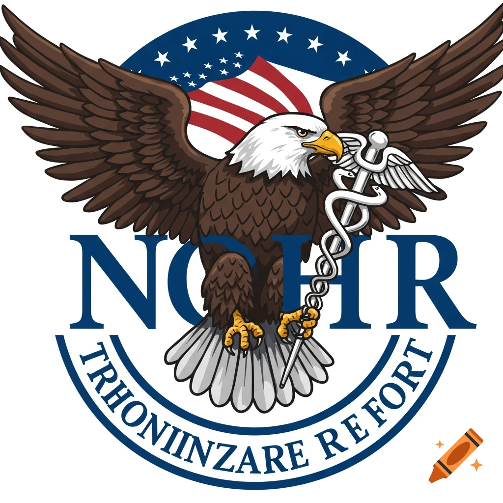NOHR logo: American bald eagle holding the rod of asclepius on Craiyon