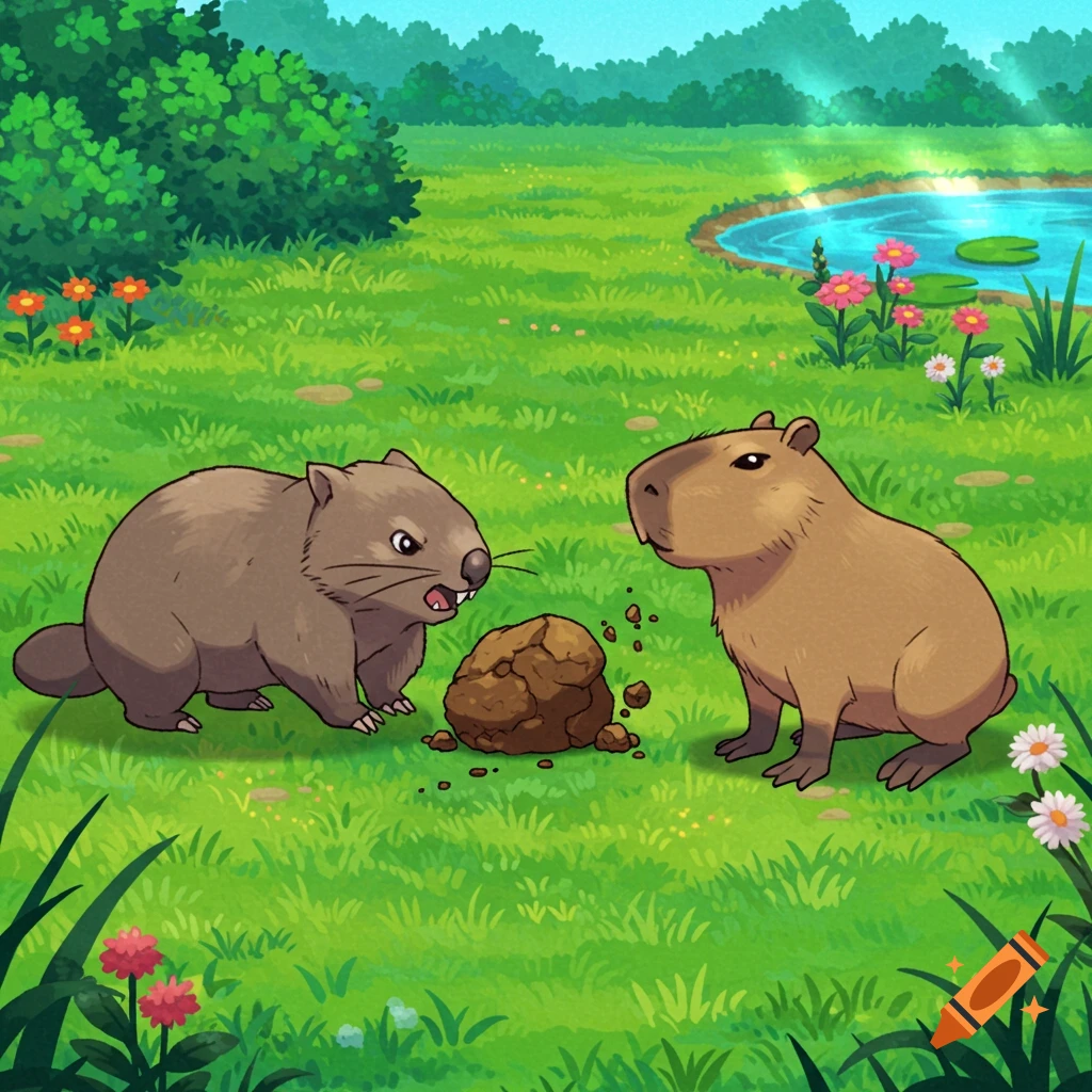Pokemon battle with wombat and capybara on Craiyon