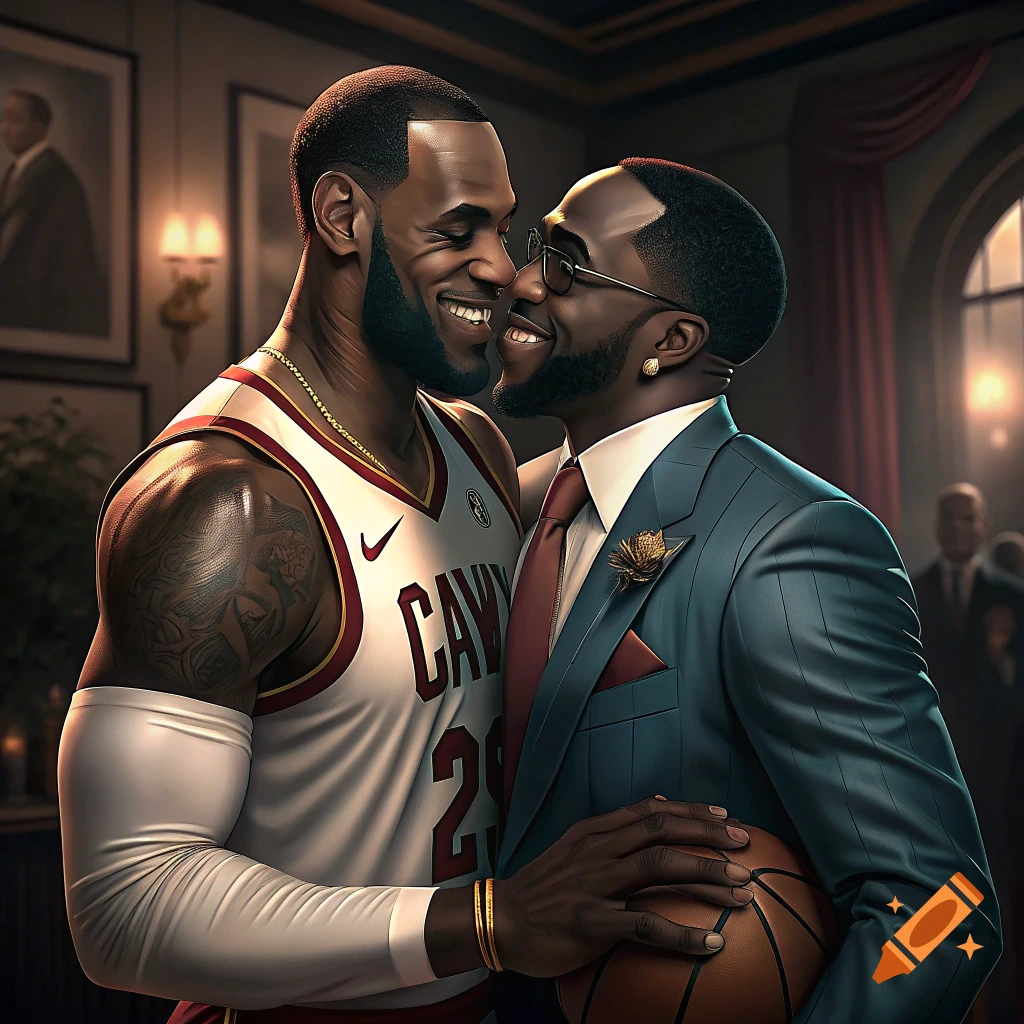 LeBron James kissing Shrek on Craiyon