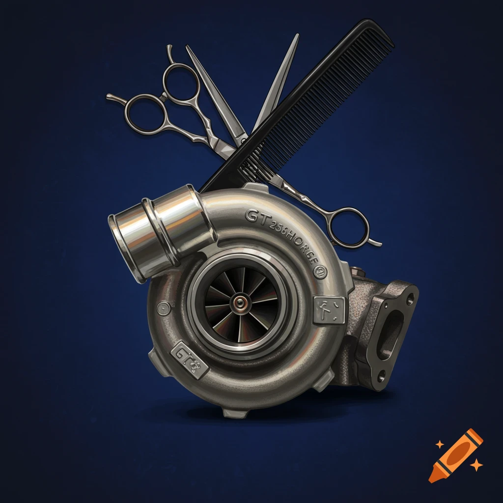 A detailed technical illustration of a turbocharger with many labels ...