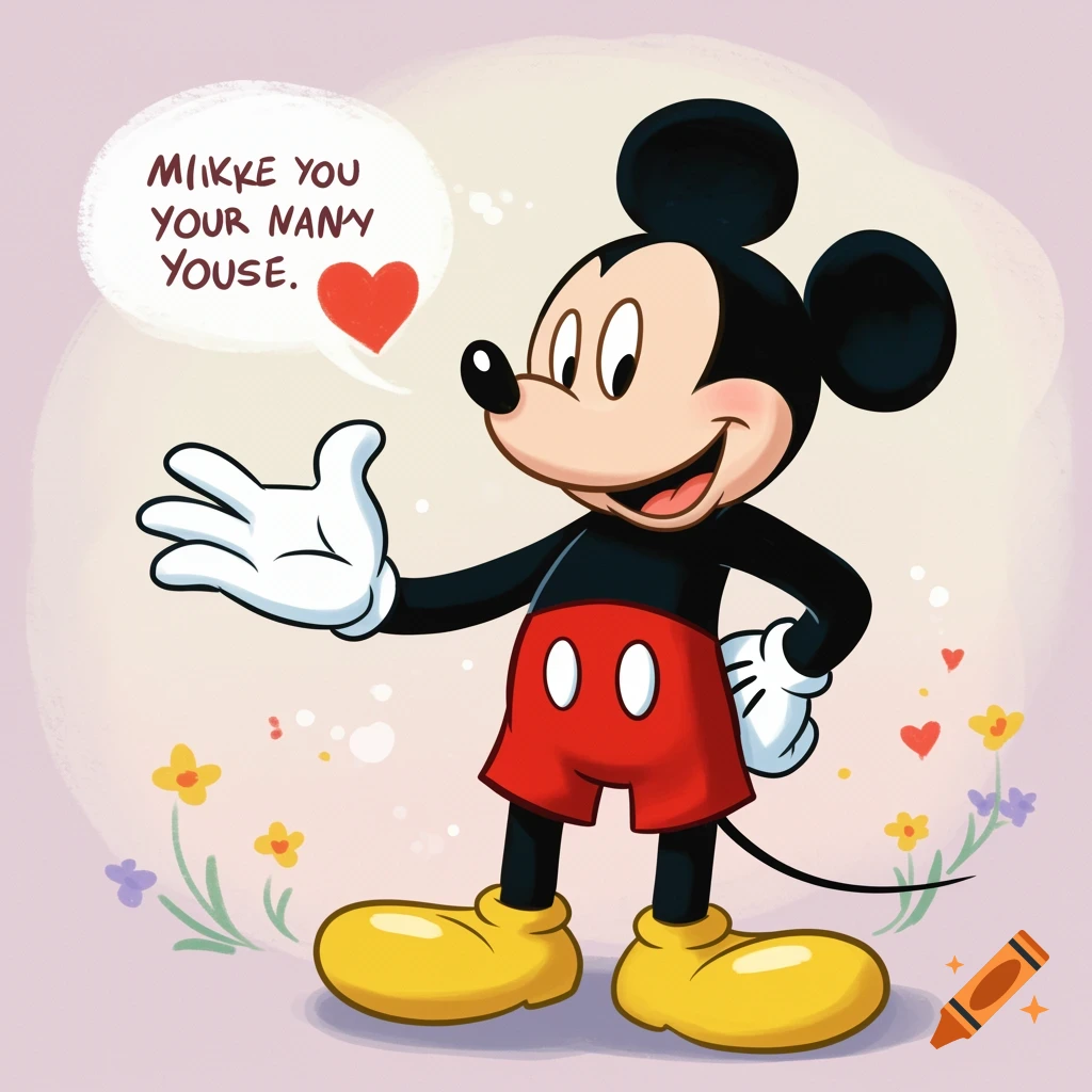 Mickey Mouse showing love hand sign on Craiyon