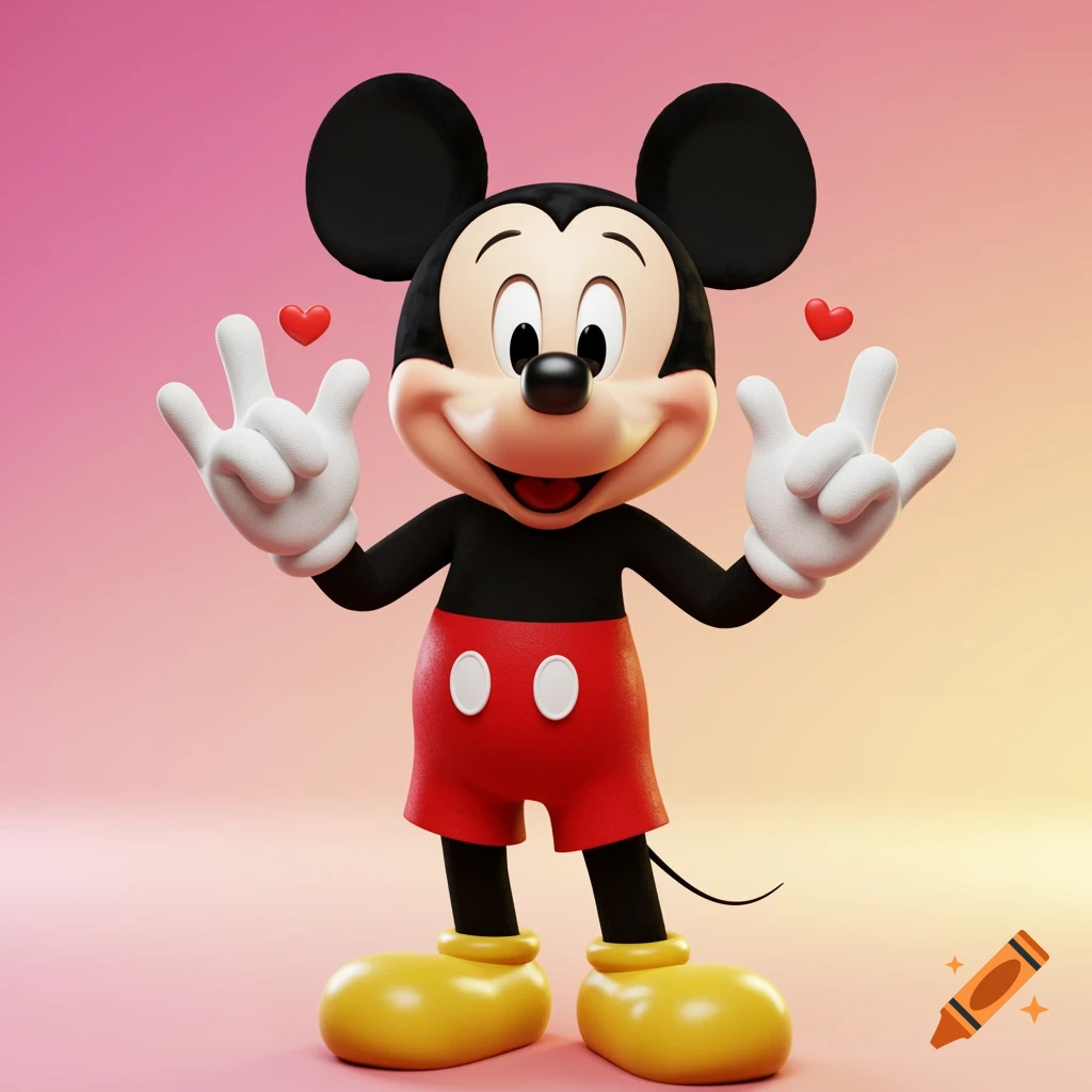 Mickey Mouse cartoon character making a hand sign on Craiyon