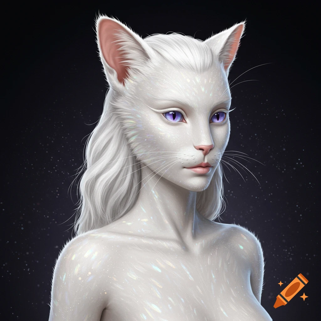 Ethereal hybrid of human and feline with cat-like ears on Craiyon