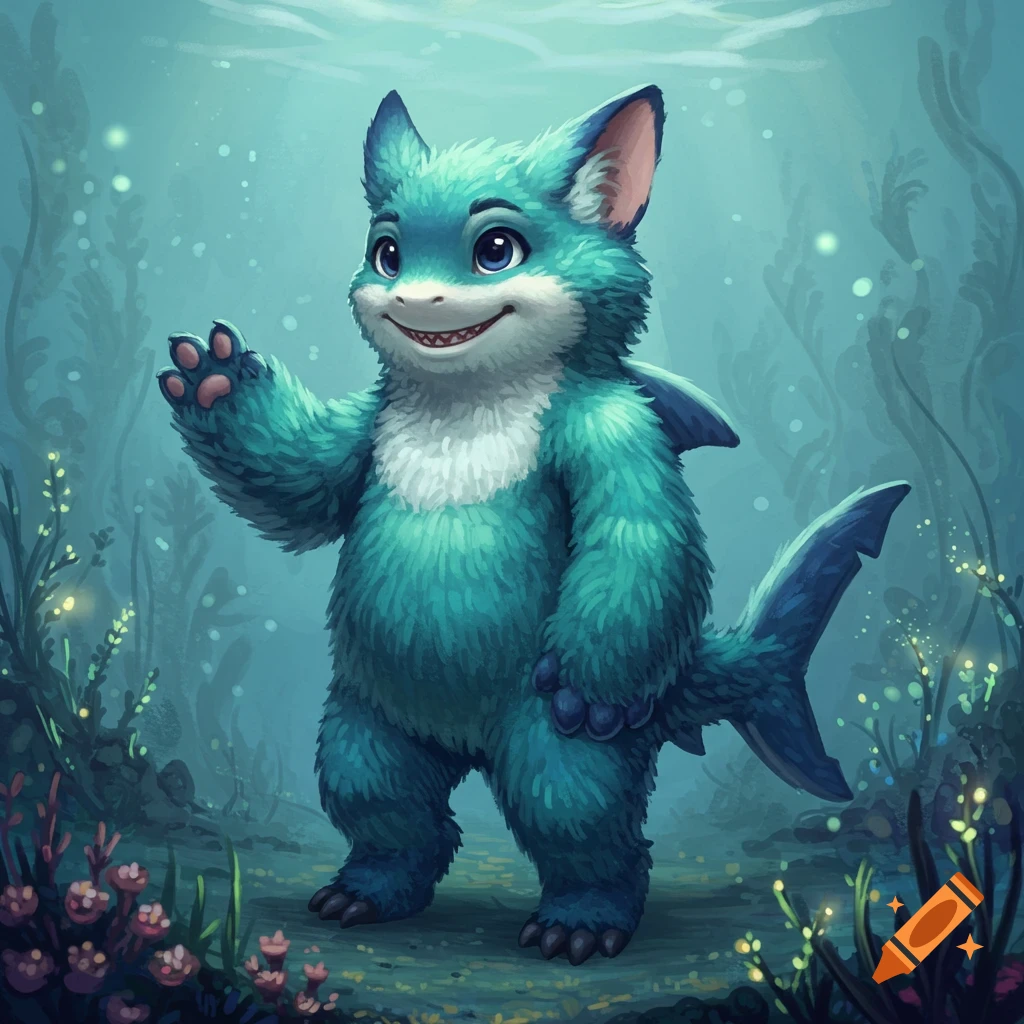 Standing furry shark on Craiyon