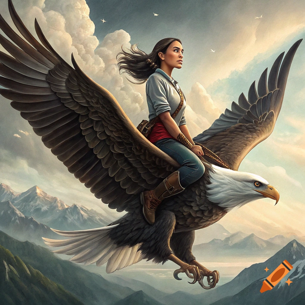 AOC riding an eagle on Craiyon