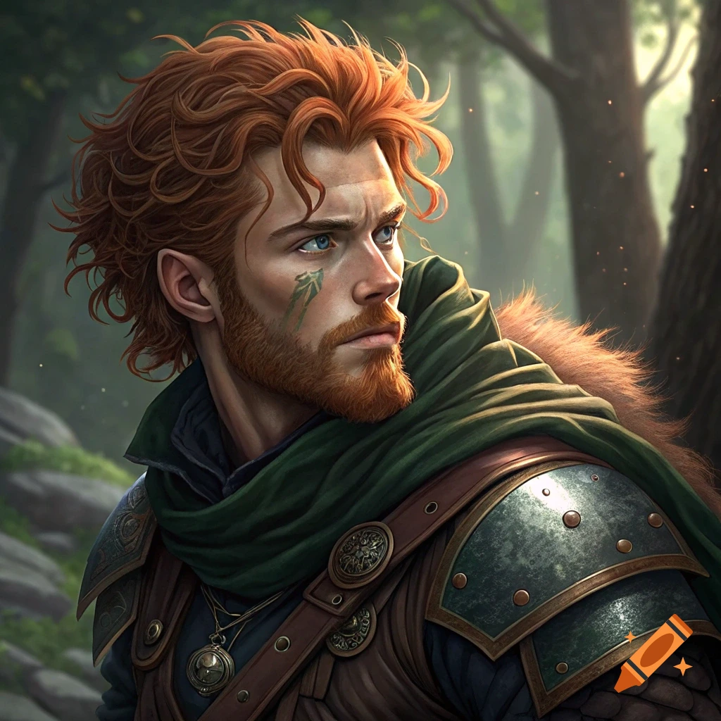 Portrait of a male fantasy character with red hair, beard, and war ...