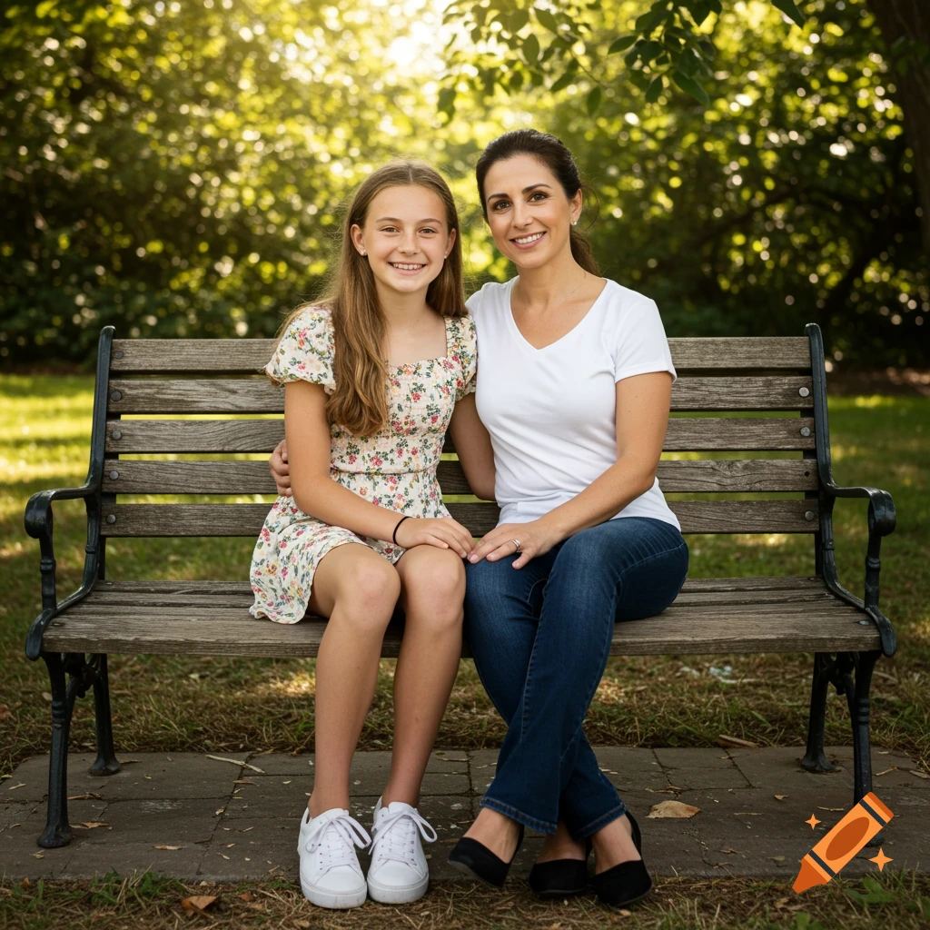 Young girl smiles while sitting on a colorful playground surface with other children playing in ...