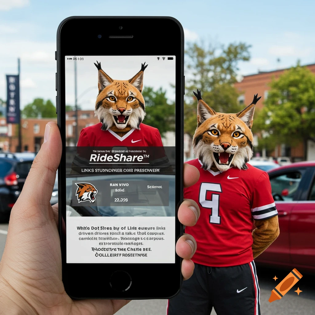 RideShare logo for Rhodes College featuring a lynx in red, black, and ...
