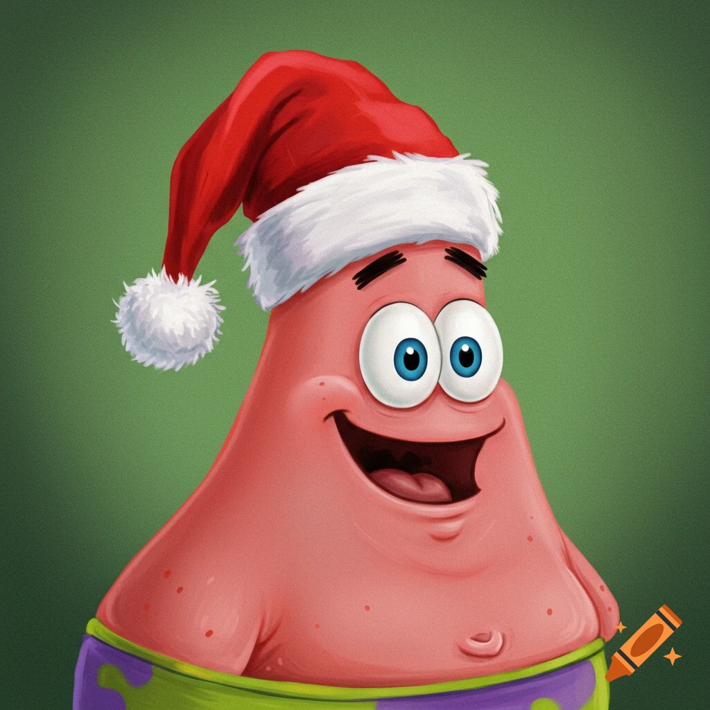 Cartoon Patrick Star wearing a pink bikini and sunglasses, sitting on a ...