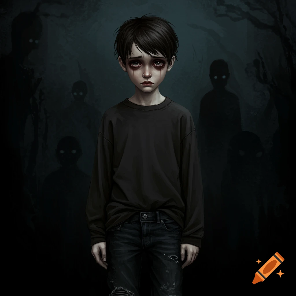 Drawing of a person in a Shy Guy mask, blue JNCO jeans, and a black ...