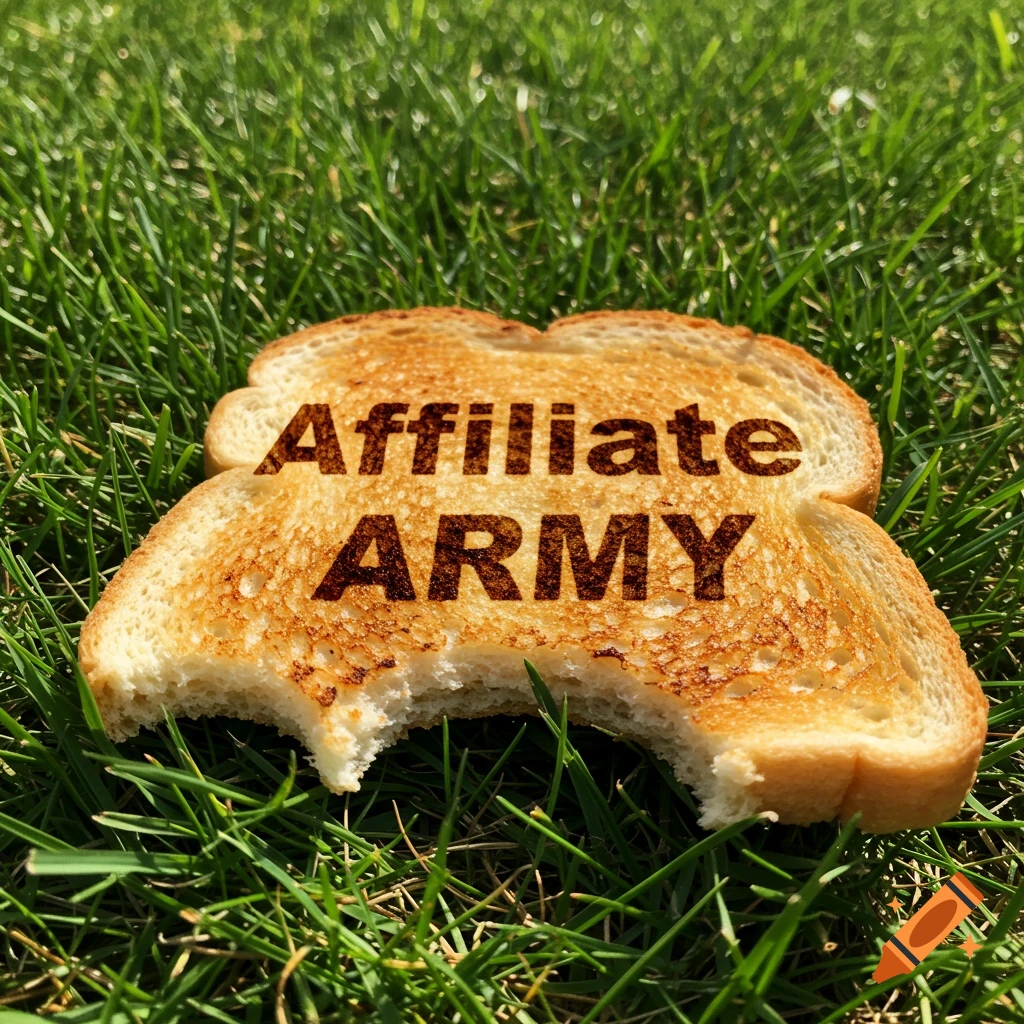 Toast with 'Affiliate Army' burned into it on Craiyon