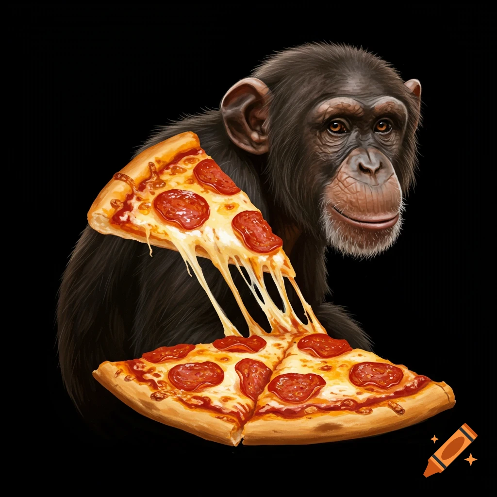 Chimpanzee monkey combined with pizza on Craiyon