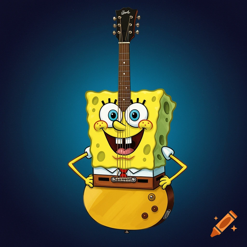 Spongebob Squarepants forms the body of an electric guitar. on Craiyon
