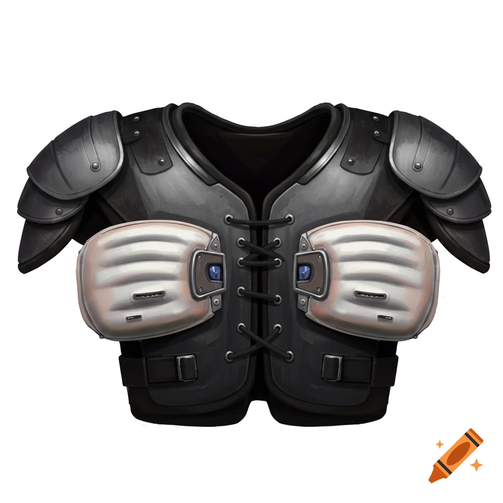 Illustration of black and silver football shoulder pads. on Craiyon