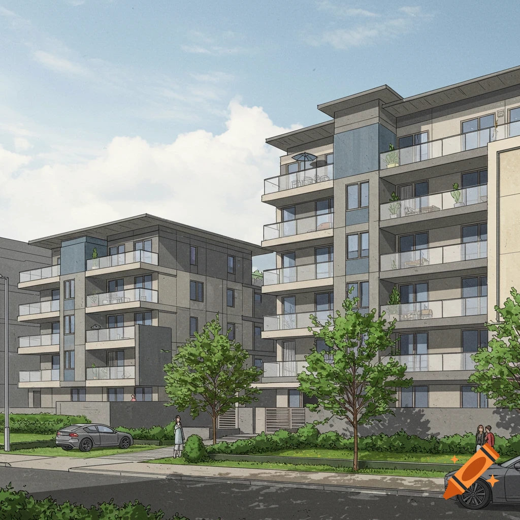 3 story modern apartment complexes on Craiyon