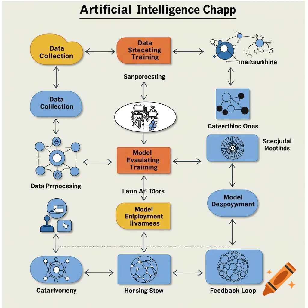Technical schematic showing data processing steps with analytics dashboard output on Craiyon
