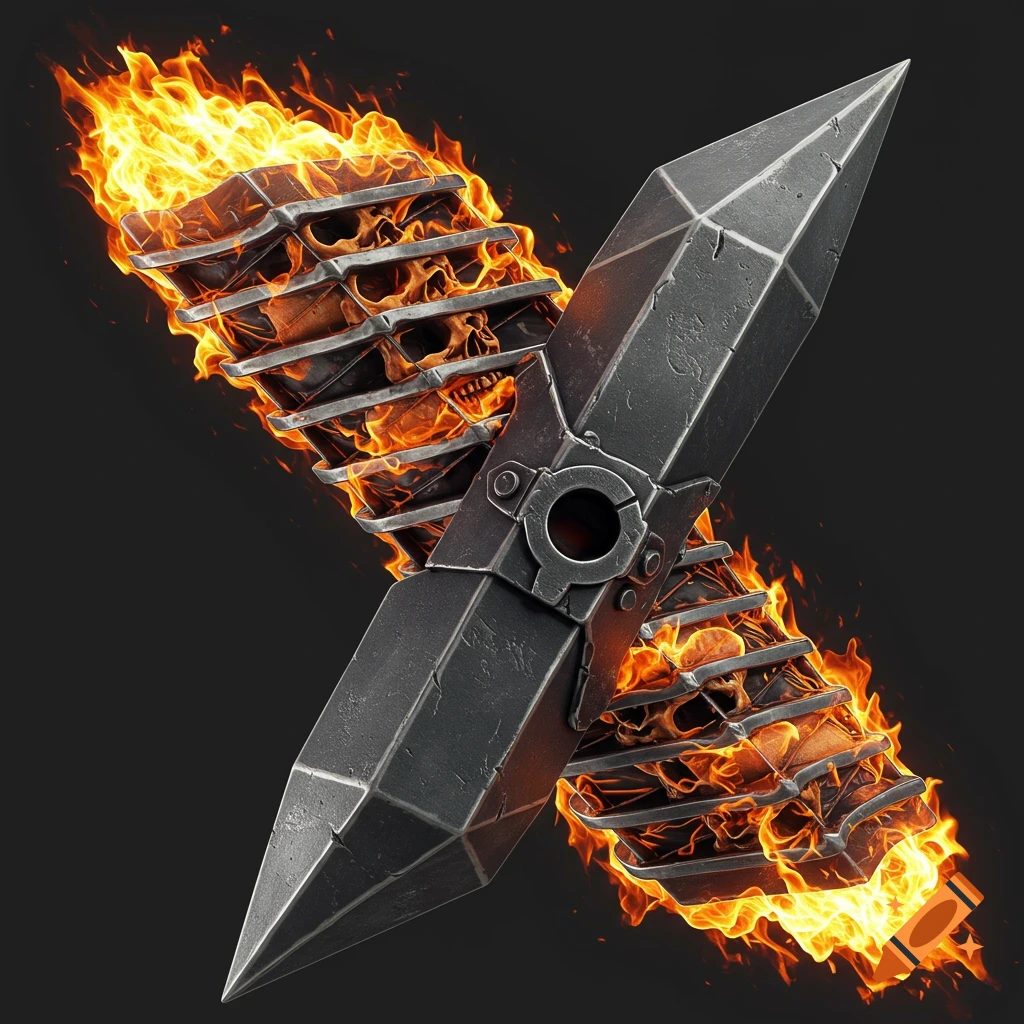 A dark grey metal symbol resembling an X or bolt, with integrated ...