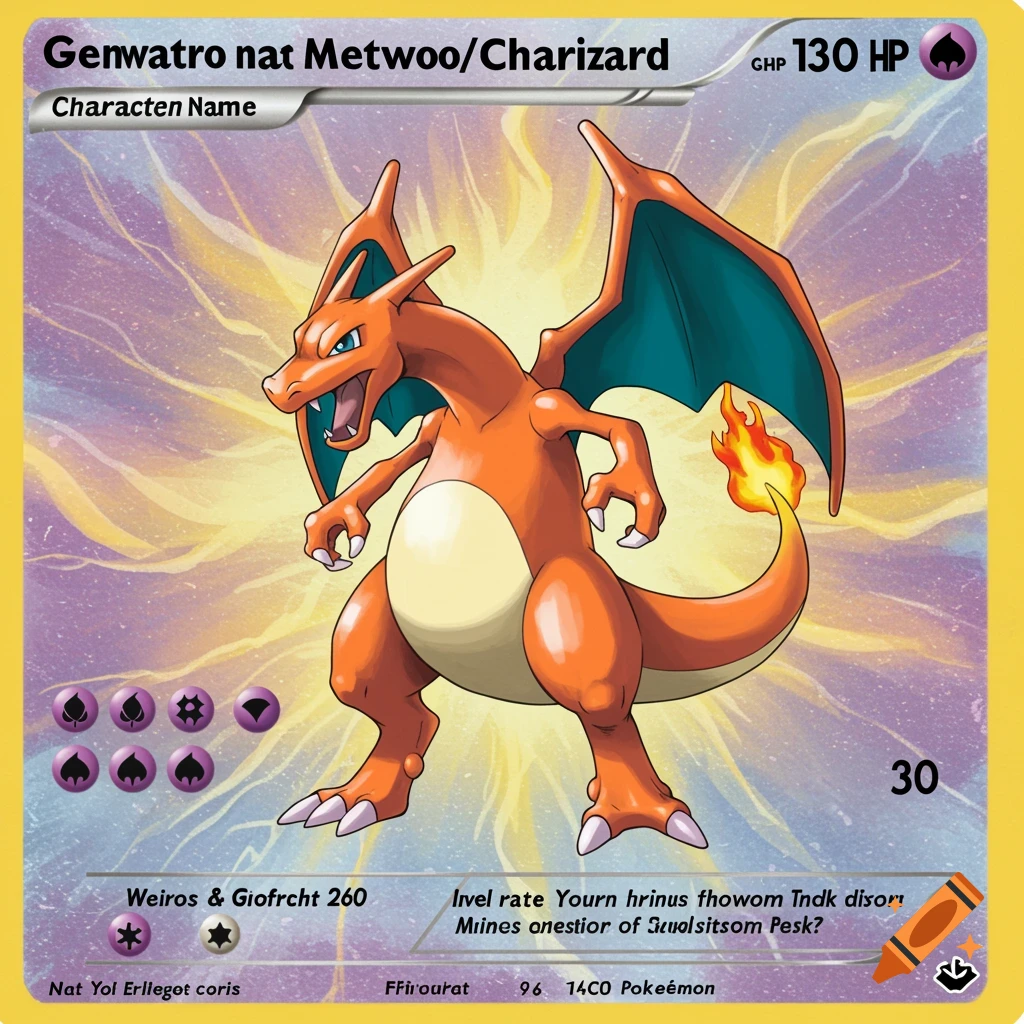 Mewtwo and Charizard fusion Pokémon TCG card on Craiyon