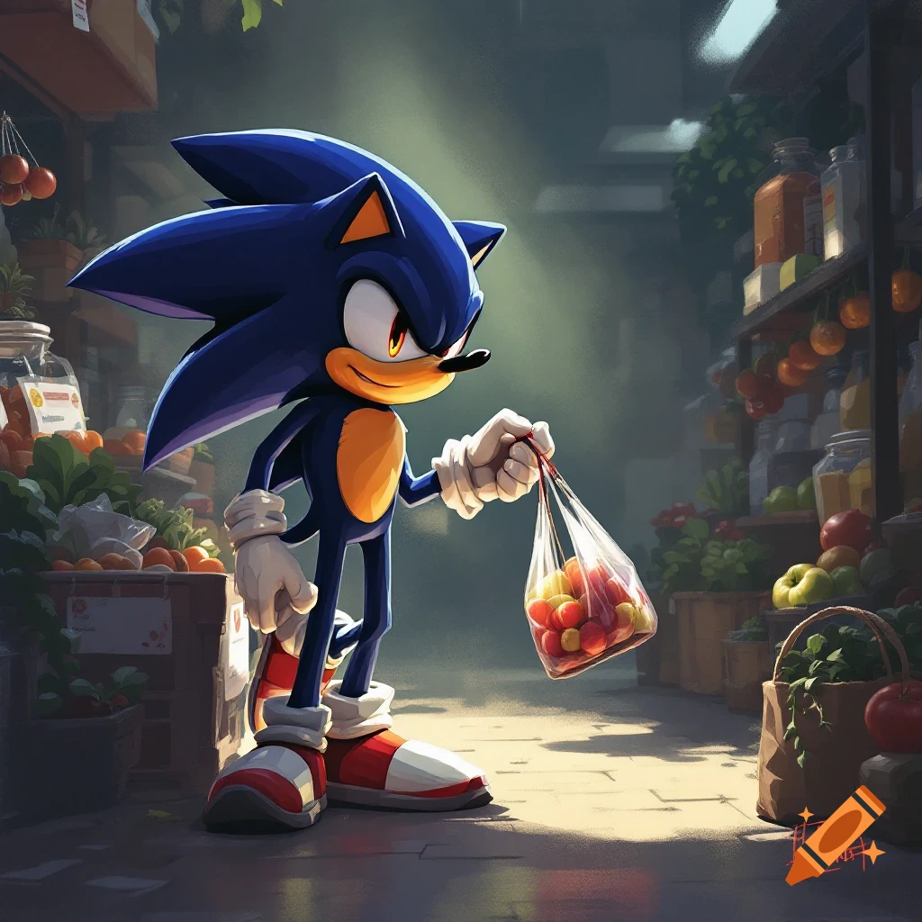 Fat Shadow the Hedgehog sits on a brown armchair, eating fries from a ...